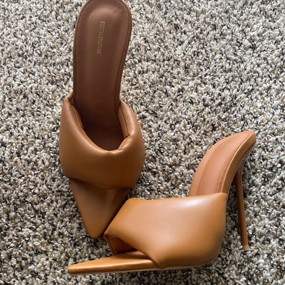 PrettyLittleThing | Shoes | Carmel Padded Strap Point Toe High Heel ...